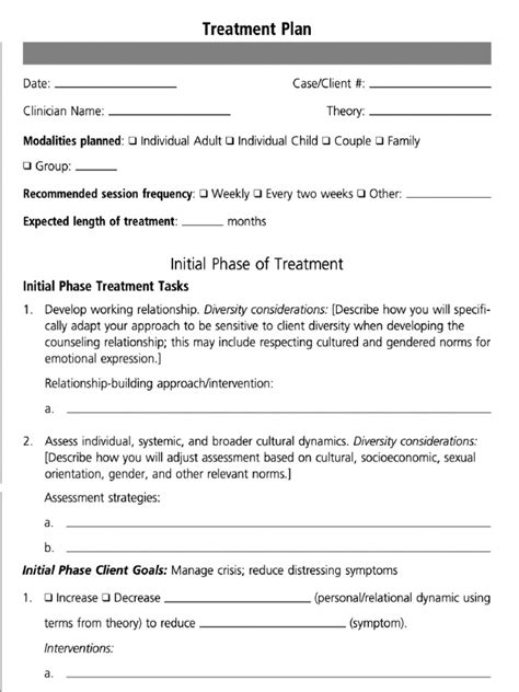 Psychotherapy Treatment Plan Format Pdf