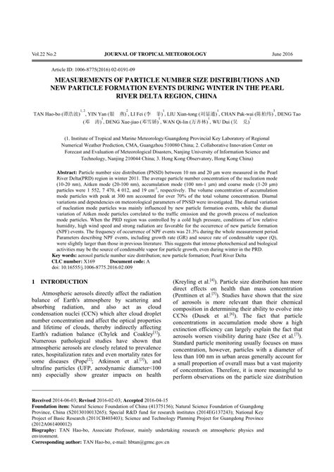 Pdf Measurements Of Particle Number Size Distributions And New Particle Formations Events