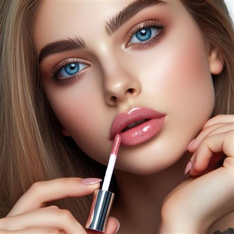 Premium Photo Beautiful Woman Model Applying Lipgloss