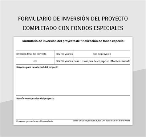 Plantilla de Formato Excel Formulario De Inversión Del Proyecto Completado Con Fondos Especiales