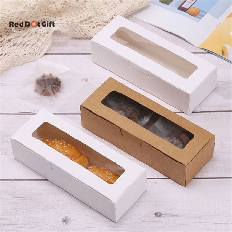 Pack Of 12 Rectangular Bakery Boxes With Window Paper Macaron Box