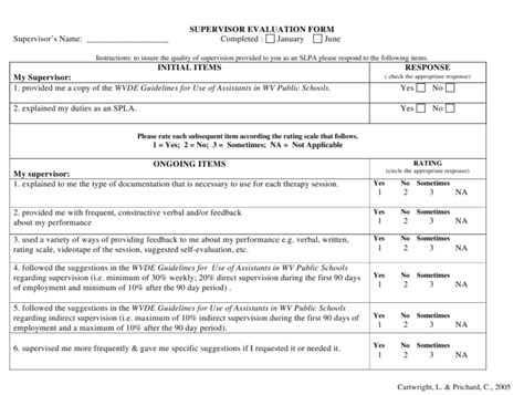 Supervisor Evaluation Form Download Printable Pdf Templateroller