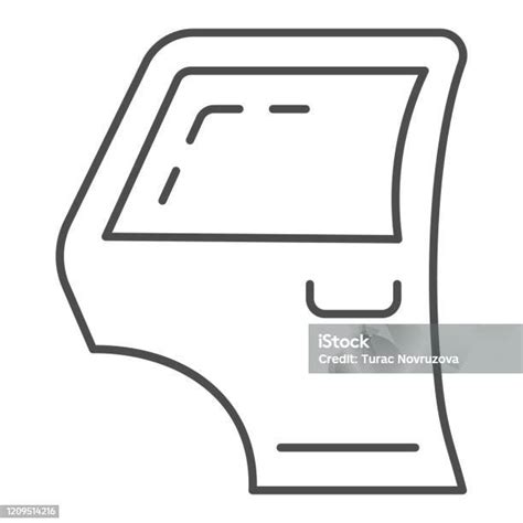 자동차 문 얇은 라인 아이콘입니다 흰색으로 격리된 자동차 측문 벡터 그림입니다 자동차 부품 개요 스타일 디자인 웹 및 응용