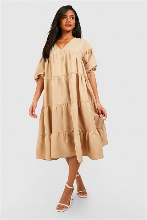 Tiered Oversized Woven Smock Dress Boohoo