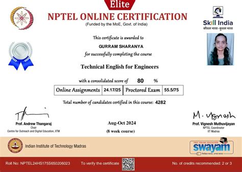 Nptel Technicalenglishforengineers Achievementunlocked Lifelonglearning Sharanya Gurram