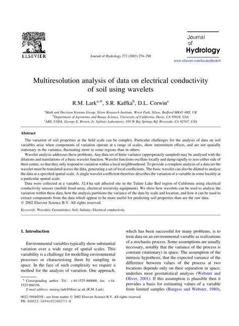 Pdf Multiresolution Analysis Of Data On Electrical Conductivity Of