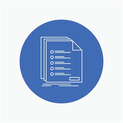 Check. filing. list. listing. registration White Line Icon in Circle background. vector icon ...