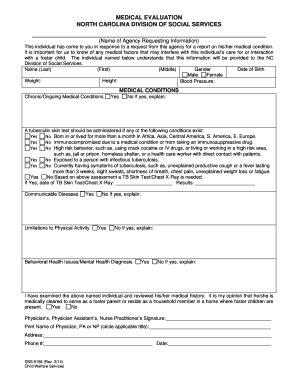 MEDICAL EVALUATION NORTH CAROLINA DIVISION OF SOCIAL Info Dhhs State Nc Fill And Sign