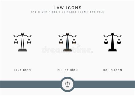 Law Icons Set Vector Illustration With Solid Icon Line Style
