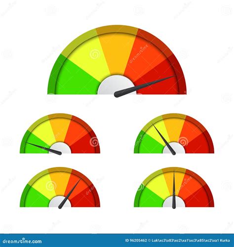 Set Of Simple Tachometers With Indicators Stock Vector Illustration Of Arrow Panel 96205462