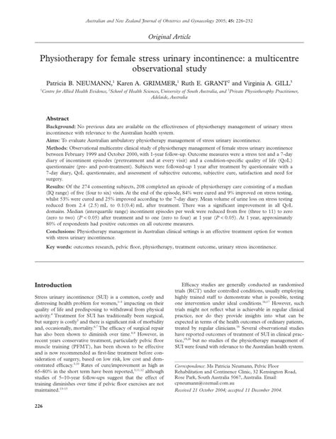 Pdf Physiotherapy For Urinary Incontinence