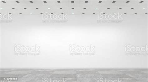 흰색 벽 회색 타일 바닥 및 오목한 스포트라이트 3d 렌더링이 있는 천장이 있는 빈 방 내부 현대적인 빈 거실 사무실 갤러리