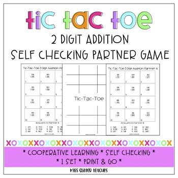 Two Digit Addition Tic Tac Toe Partner Game By Miss Glitter TpT
