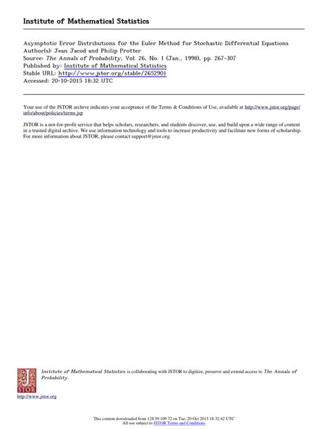 Pdf Asymptotic Error Distributions For The Euler Method For