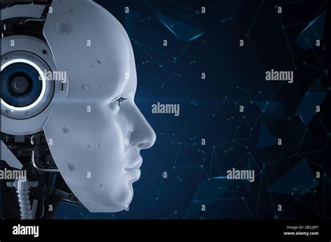 3d Rendering Female Cyborg Or Robot Side View With Connection Graphic