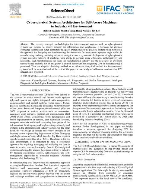 Pdf Cyber Physical Systems Architecture For Self Aware Machines In Industry 4 0 Environment