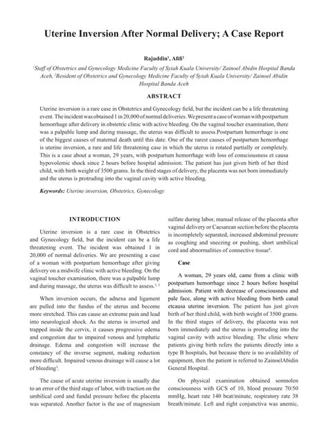 Pdf Uterine Inversion After Normal Delivery A Case Report