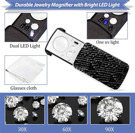 2 Piezas De Lupa De Joyería De 30 X 60 X 90 X Joyería Iluminada Lupa