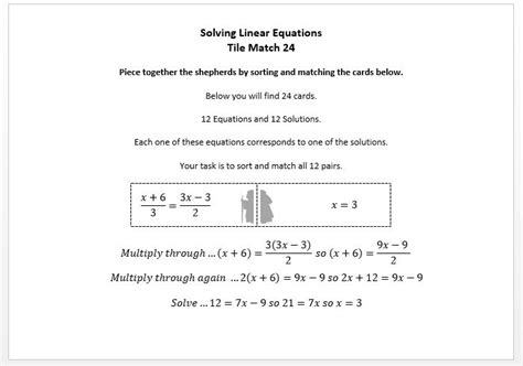 Ks4 Gcse Christmas Algebra Solving Linear Equations Tile Match 24