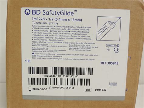 New BD SafetyGlide Ml G X Mm X Mm Tuberculin Syringe BOX Of