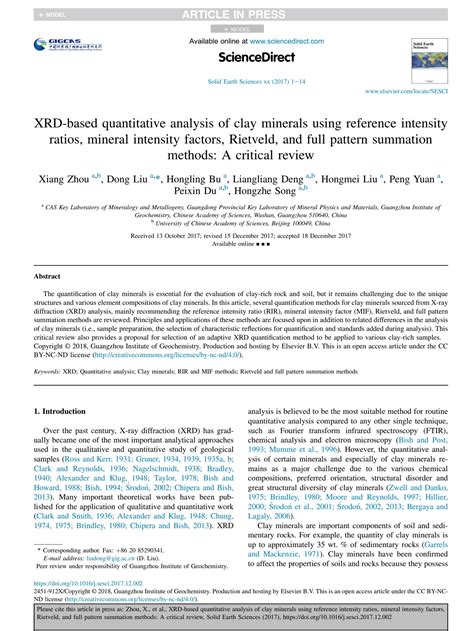 Solution Xrd Based Quantitative Analysis Of Clay Minerals Using Reference Intensity Ratios