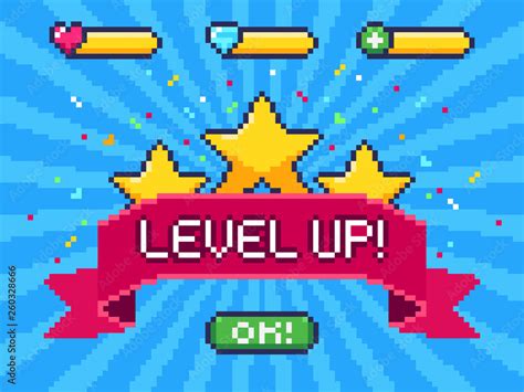 Vetor Do Stock Level Up Screen Pixel Video Game Achievement Pixels 8