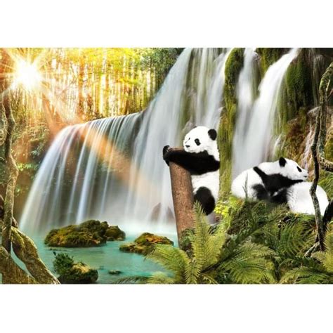 Papier Peint Panoramique Chute D Eau Panda 352 X 250 Cm Toison Mur Xxl