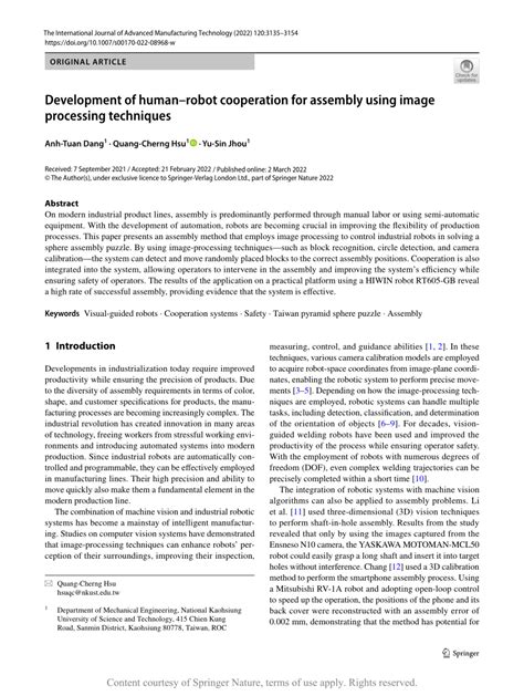 development of human robot cooperation for assembly using image