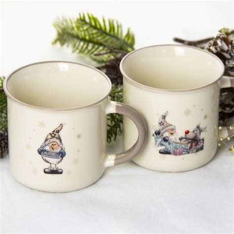 Kubek Świąteczny Porcelanowy Na Prezent Święta Mikołaj Białe 2 Szt 320 ml