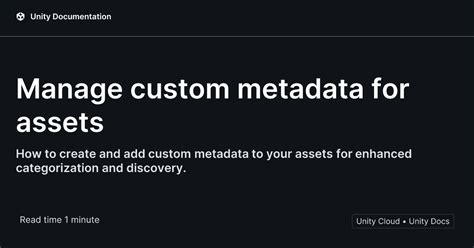 Manage Custom Metadata For Assets • Unity Cloud • Unity Docs