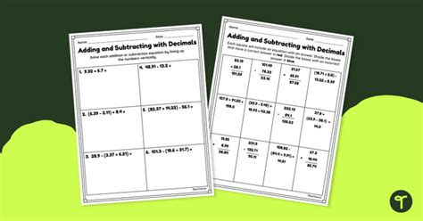 Adding And Subtracting With Decimals Worksheet Teach Starter