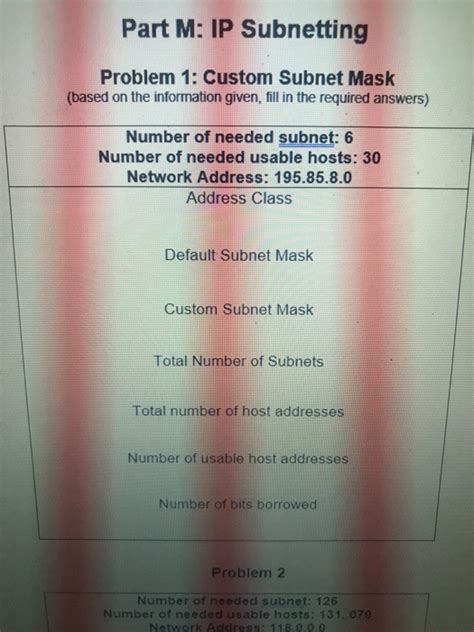 Solved Part M IP Subnetting Problem 1 Custom Subnet Mask Chegg