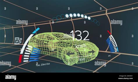 Image Of Speedometer Interface Over 3d Car Model Moving In Seamless