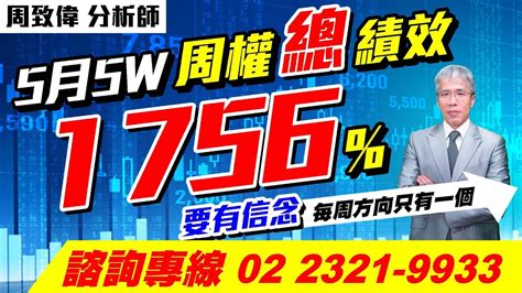 理周tv 20230606盤後 周致偉 致富達人／5月5w周權總績效1756 要有信念每周方向只有一個 Youtube