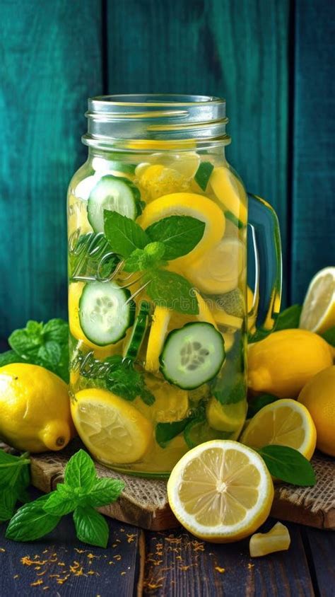 Fresh Lemonade With Cucumber Illustration Ai Generative Stock Illustration Illustration Of