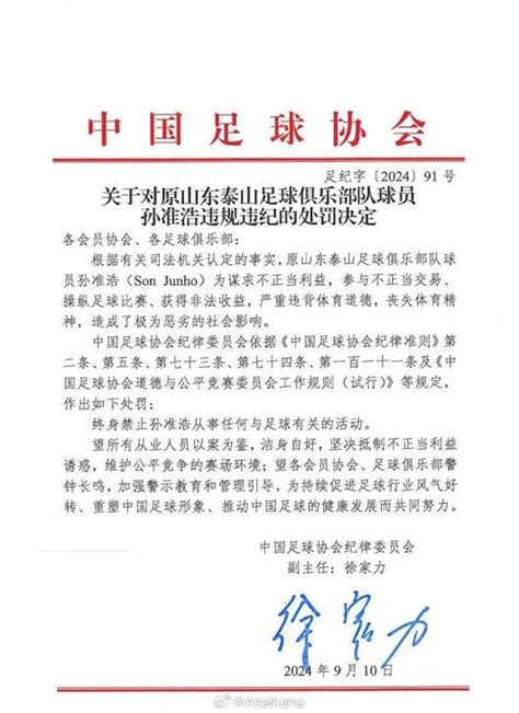 중국축구협회 손준호 승부조작 영구 제명 Fifa 통지대한축구협회에 알렸다