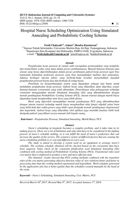 Pdf Hospital Nurse Scheduling Optimization Using Simulated Annealing
