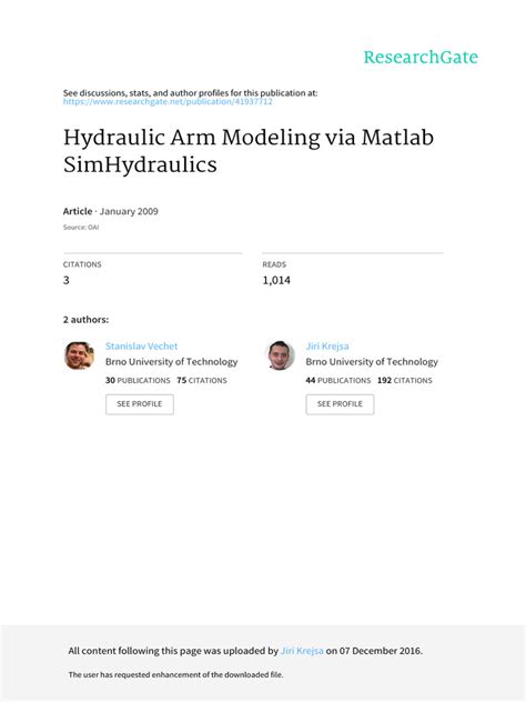 Hydraulicarmmodelingviamatlabsimhydraulics Pdf Actuator Simulation