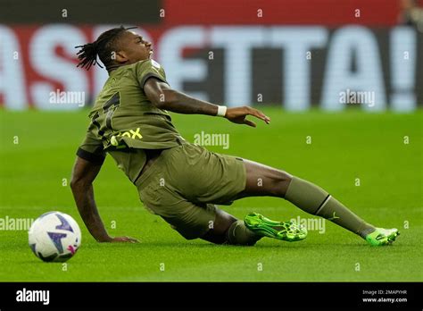 Ac Milans Rafael Leao Reacts After Challenge During A Serie A Soccer