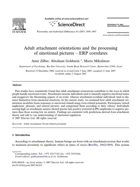 Adult Attachment Orientations And The Processing Of Emotional Pictures
