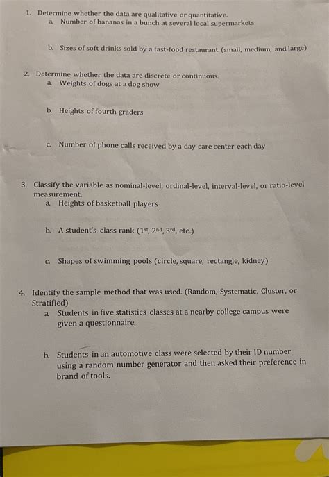 Solved 1 Determine Whether The Data Are Qualitative Or Quantitative