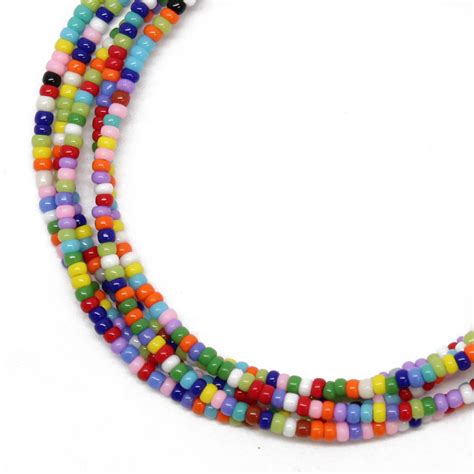 Multi Color Seed Bead Necklace Hippy Love Beads Thin 15mm Single St