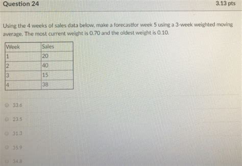 solved question 24 3 13 pts using the 4 weeks of sales data