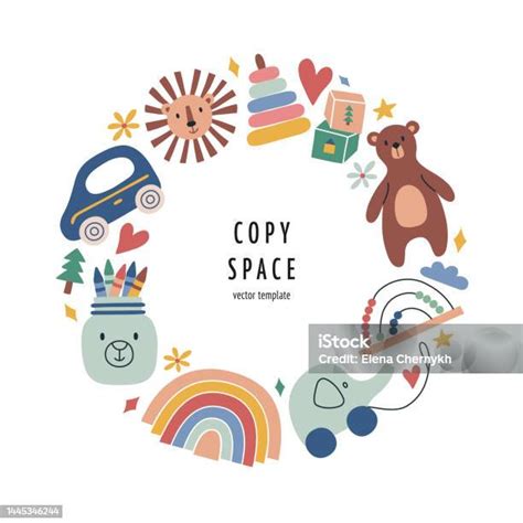 에코 장난감 아이콘 구성 복사 공간이 있는 사각형 템플릿 사자 테디 베어 아치 스태커가 있는 벡터 배열 0명에 대한 스톡 벡터 아트 및 기타 이미지 Istock
