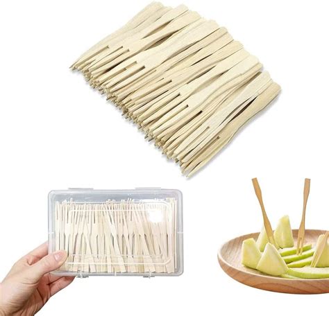 Mini Bamboo Fruit Forks 35 Inch 280 Counts Box Two Prongs Cocktail