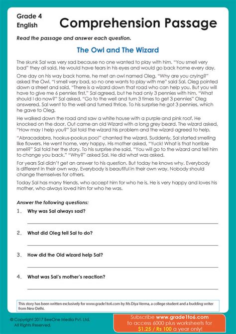 Comprehension Passage English Comprehension Passages Comprehension Passage Math Worksheets