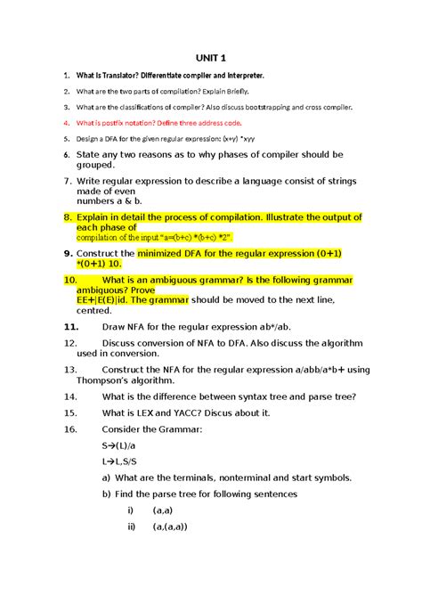 Unit 1 Cd Lecture Notes Unit 1 1 What Is Translator Differentiate
