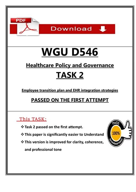 D546 Task 1 Task 2 Passed First Attempt Healthcare Policy And Governance Complete