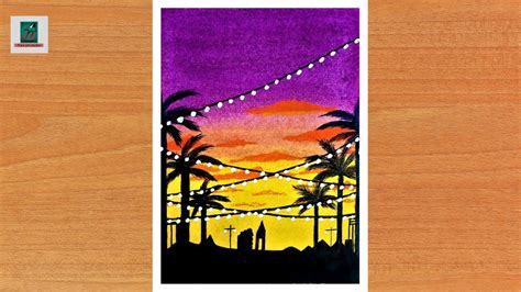 Beautiful Night Scenery Drawing With Oil Pastels For Beginners Step