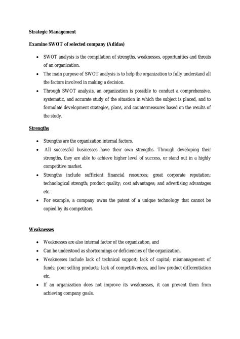 Swot Analysis Of Adidas Bmg3201 Strategic Management Qiu Thinkswap